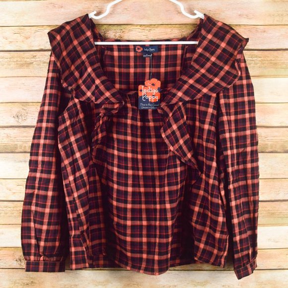 Indigo Poppy | Tops | Indigo Poppy Womens S Small Black Orange Plaid ...